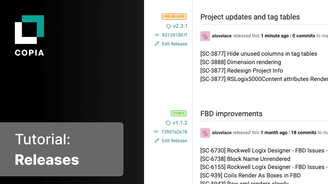 Copia Automation: Releases