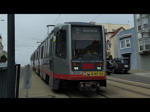 SF Muni 1996 Breda LRV2 1410 on Route N Judah - 2-Car Train 1410+1474