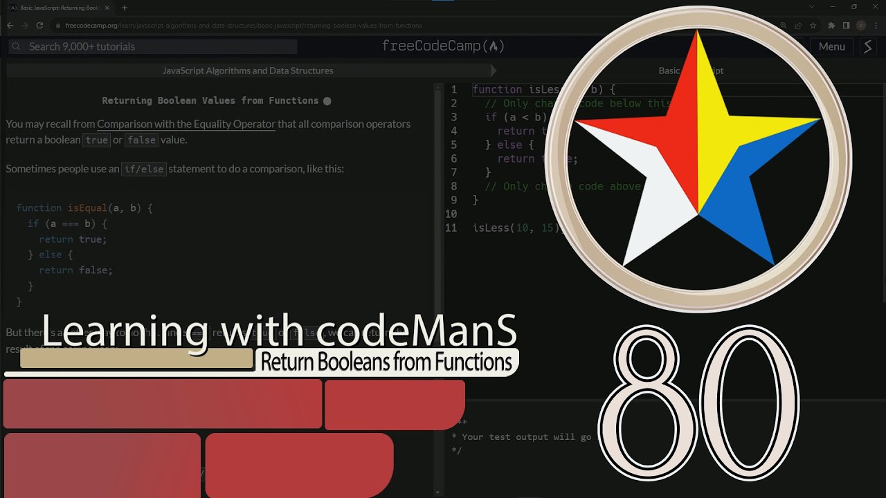 JavaScript Basic 80: Returning Boolean Values from Functions | FreeCodeCamp