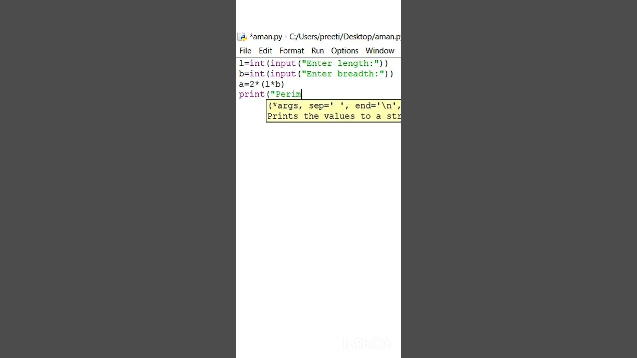 code - Perimeter of rectangle #coding #python