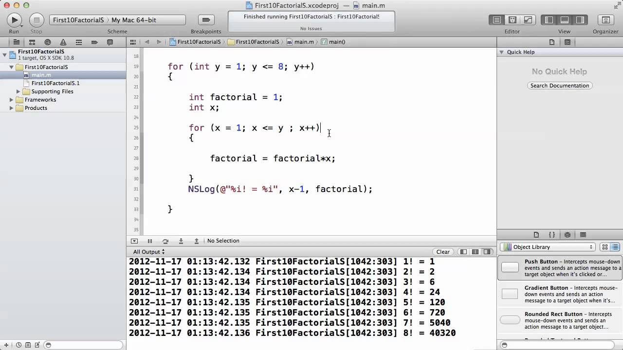 Objective C Tutorials   62   Problem and Solution Example   Factorial Algorithm