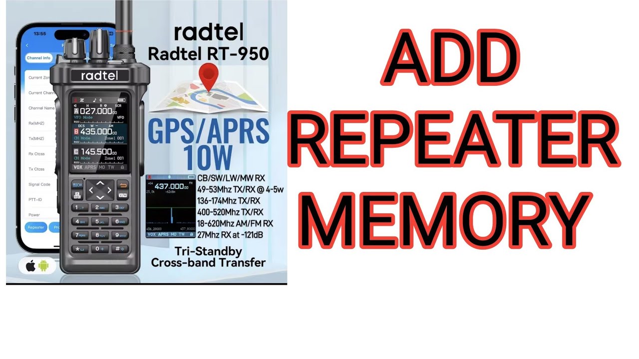 RADTEL RT-950  Add Repeater Memory Channel 