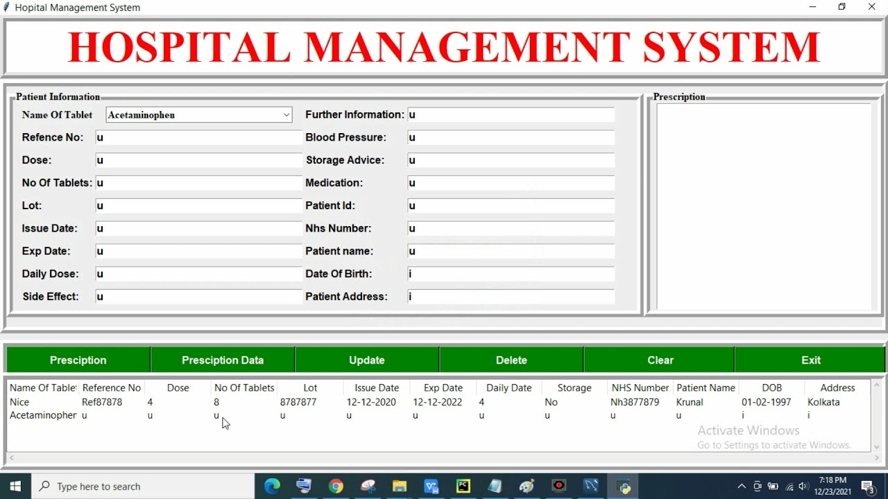 FULL CODE   Hospital management system project in python with database  Mini project  Tkinter