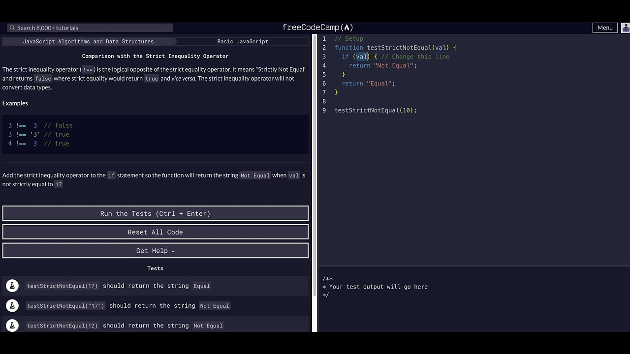 Comparison with the Strict Inequality Operator - Free Code Camp - Basic Javascript Algorithms & Data
