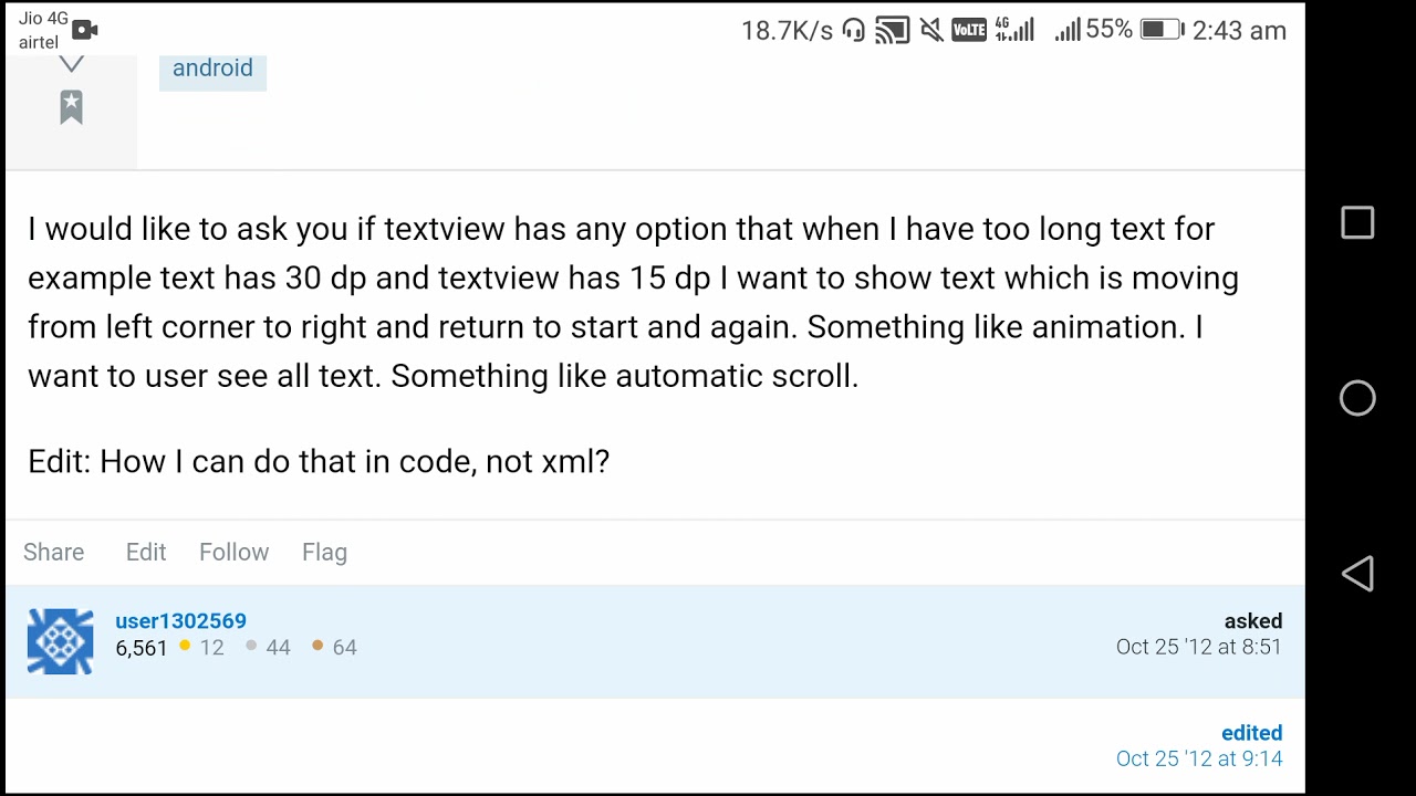 How to move text programmatically in Android studio  code from stackoverflow