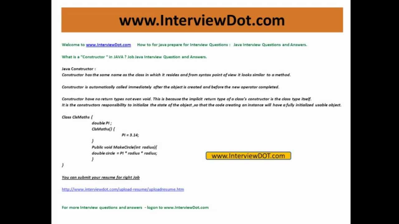 what is a java constructor job interview question and answer