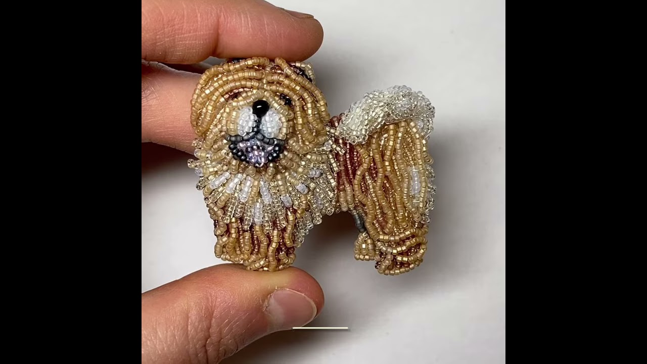 CHOW CHOW- Beaded Dog Brooch or Pet Pin- Bead Embroidery by The Lone Beader
