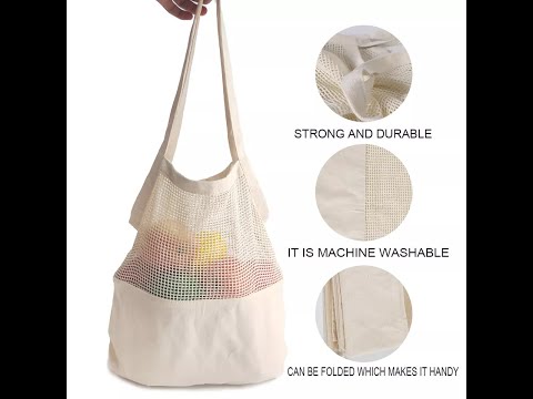 Long hand-held splicing cotton mesh bags Eco Friendly Reusable Grocery Canvas Cotton Shopping bag