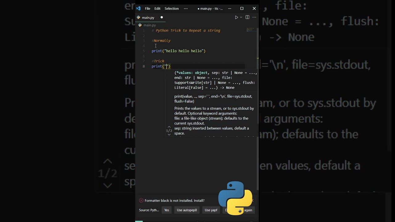 Python Trick to Repeat a string | #coding #shorts #programming