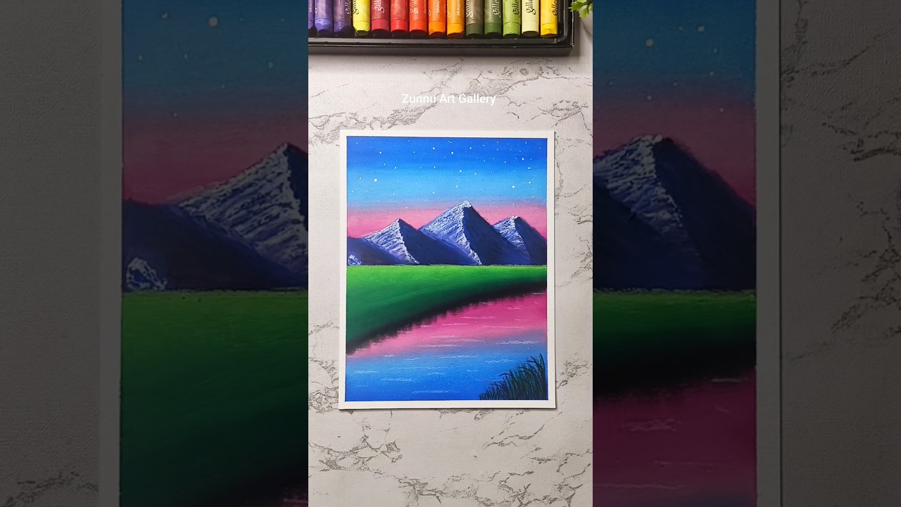 ✨ Dreamy Mountain Landscape with Oil Pastels | Satisfying Art Shorts #shorts #art #oilpastel