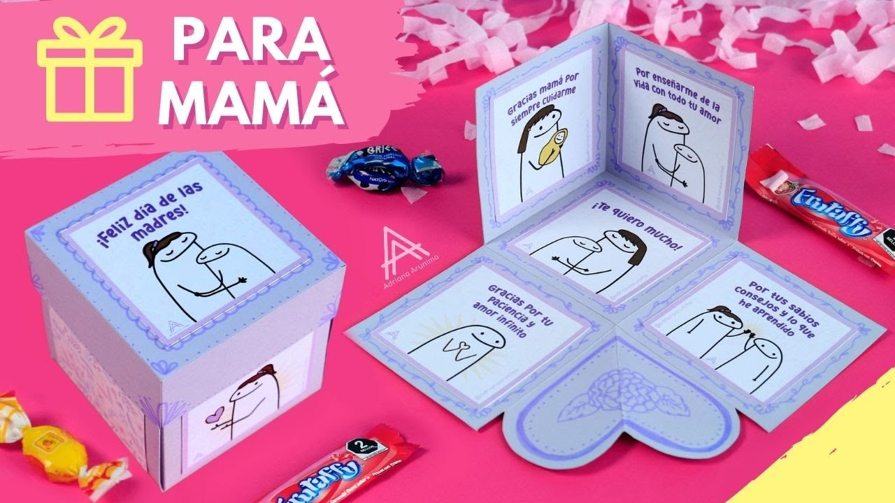 🌸Caja sorpresa explosiva para Mamá 🌸Regalo con frases de Flork para día de las madres