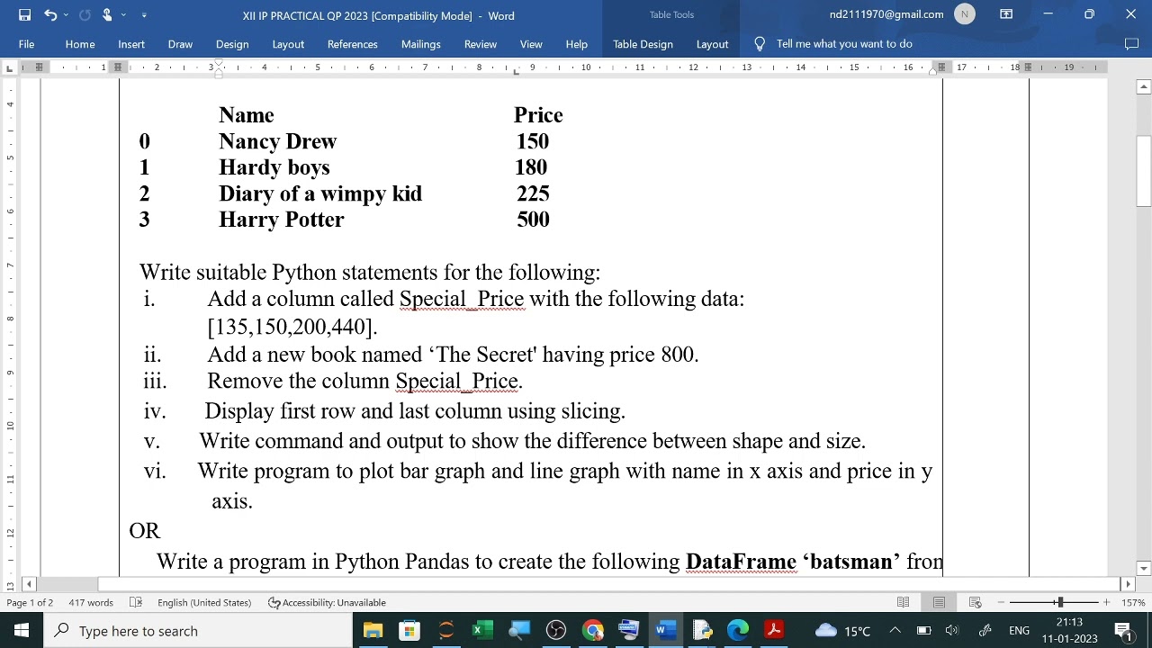CLASS 12 INFORMATICS PRACTICES PRACTICAL QP SOLVED