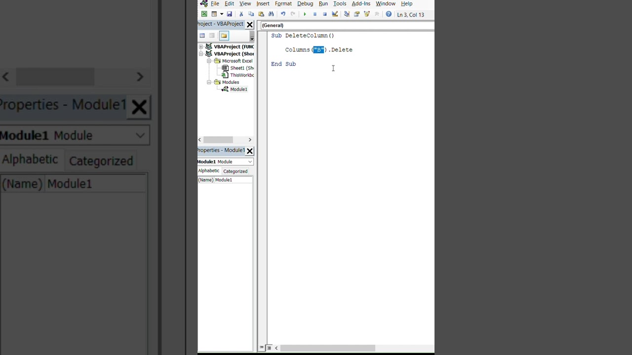How to Delete a Column in Excel Using VBA #Shorts