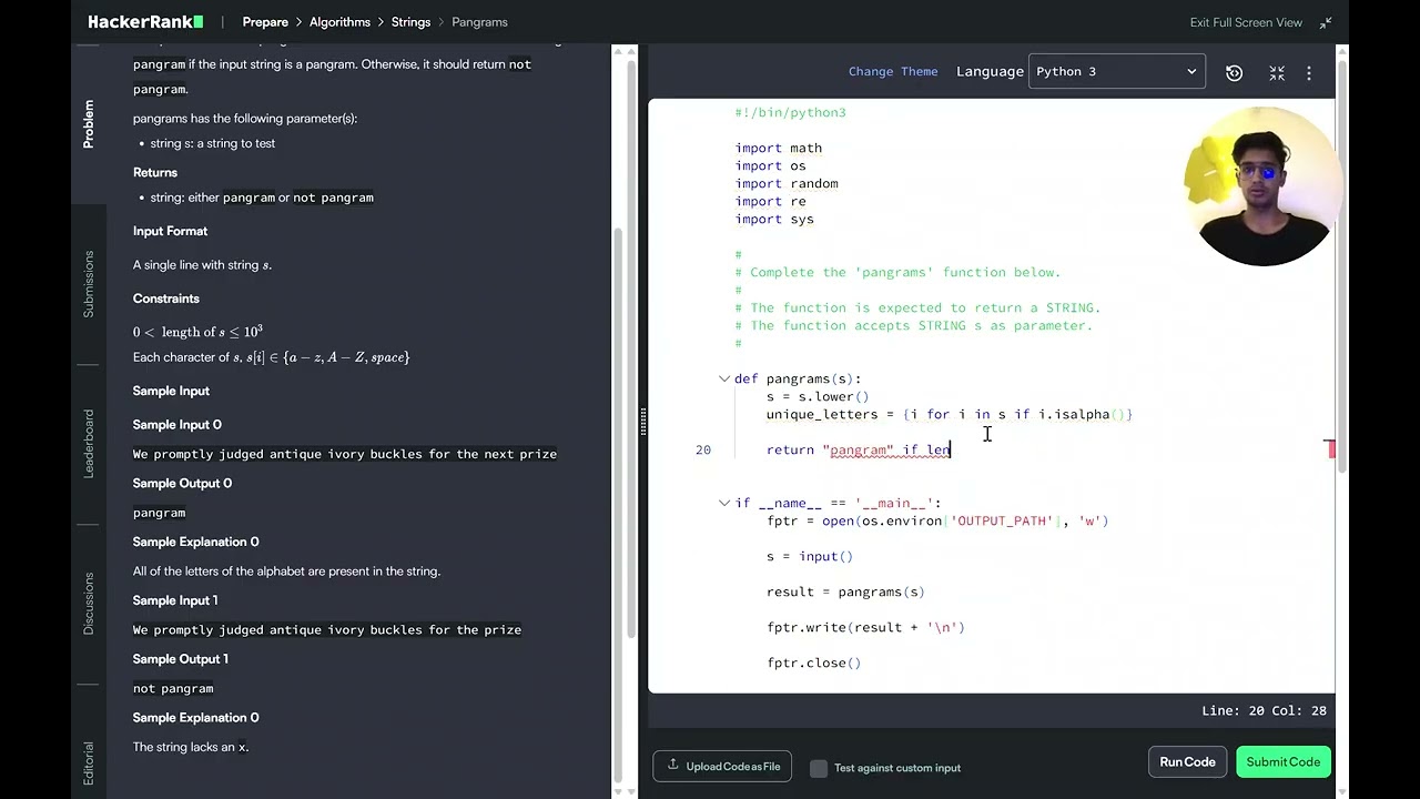 Pangrams HackerRank Solutions | String Problems