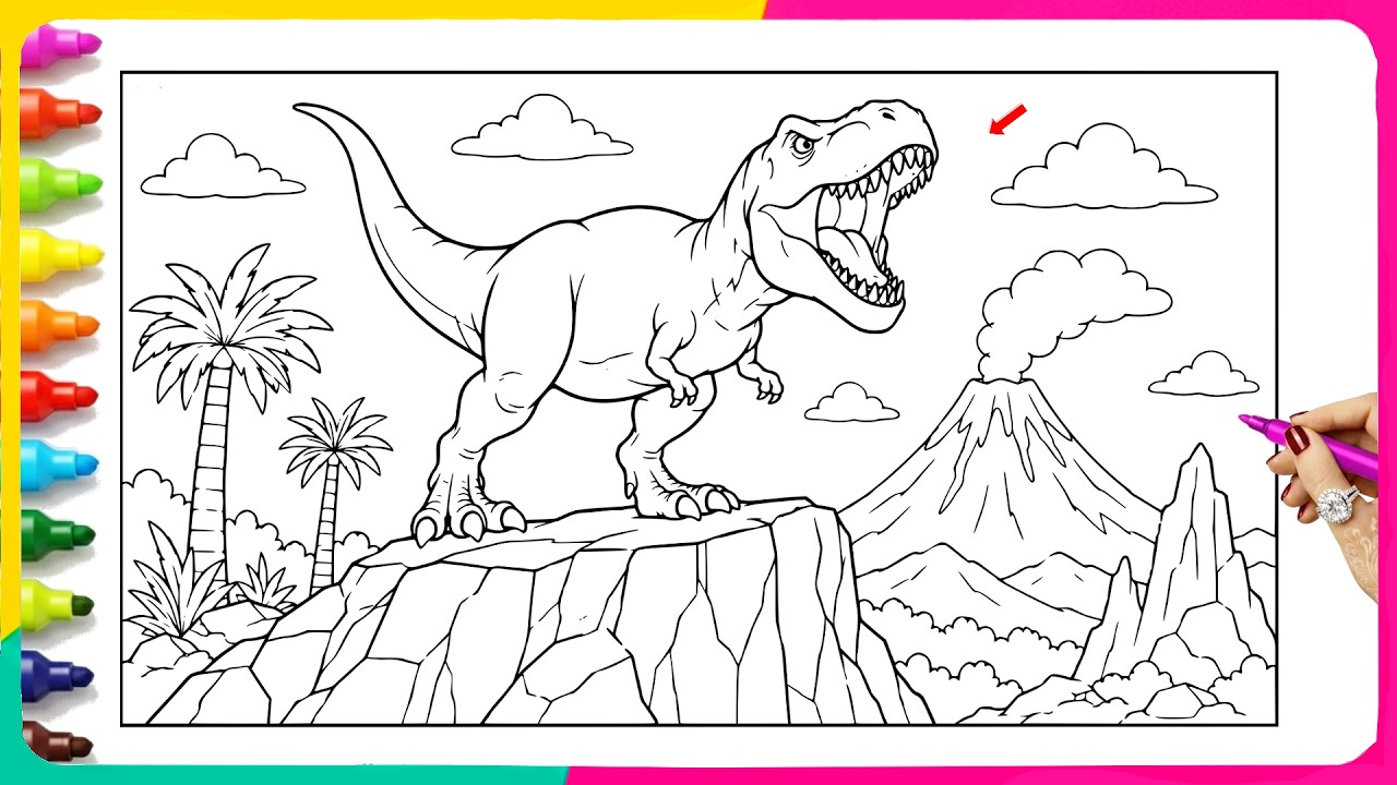 T-Rex Dinosaur Coloring Pages - Conquering Moment - Satisfying Coloring book pages
