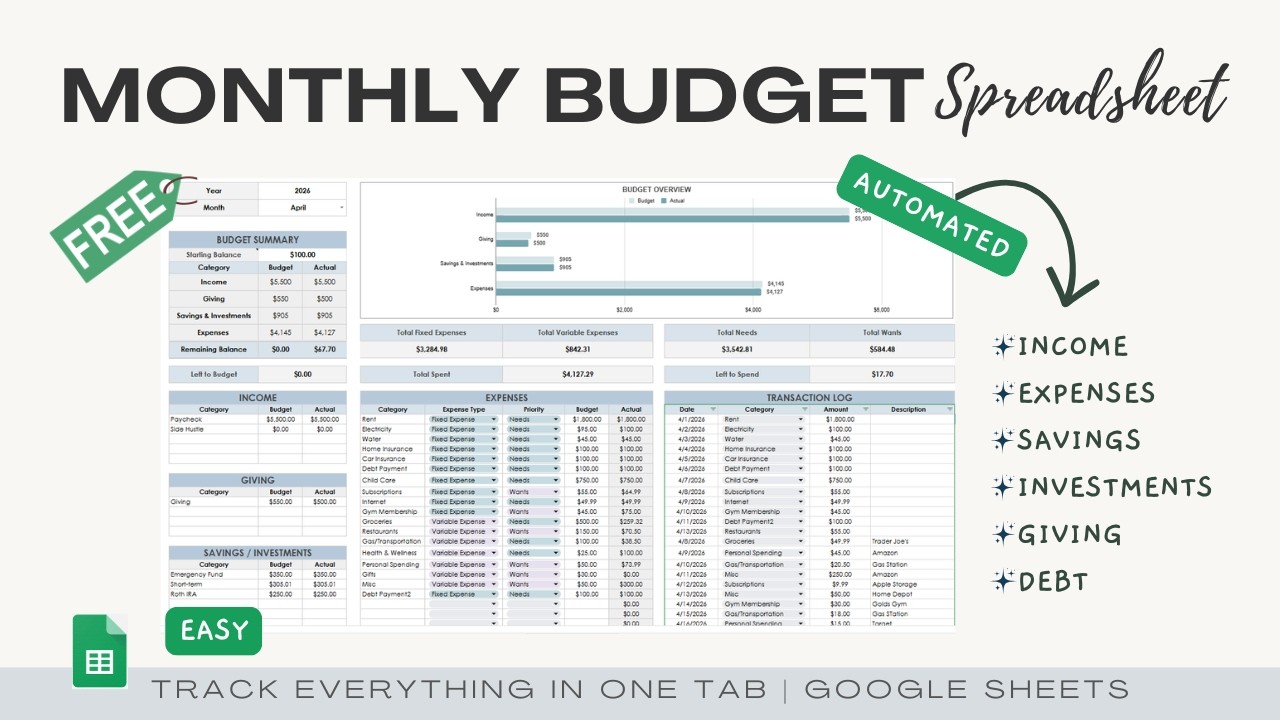 Track Your Money in Real Time (FREE Monthly Budget Spreadsheet & Expense Tracker Template)