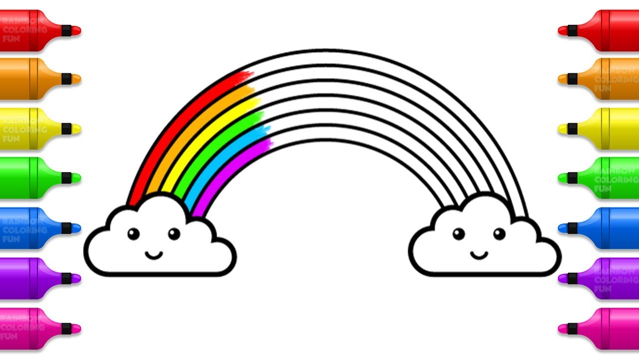Cute Rainbow Coloring Pages | How to Draw Rainbow and Clouds for Kids