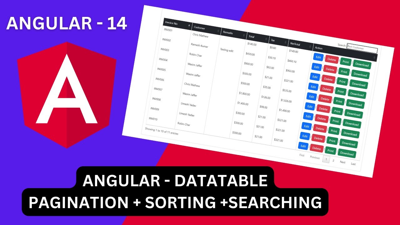 Implement dataTable in angular | angular-datatable