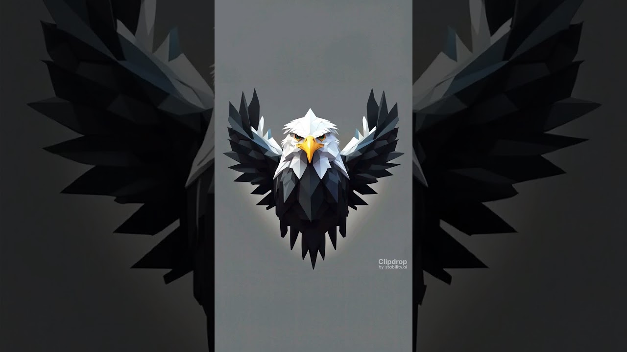 2 dimensional, vector, low poly, white eagle icon, black background, cgsociety, artstation