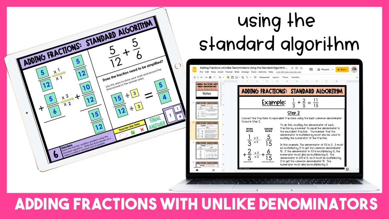Adding Fractions Using the Standard Algorithm Tutorial Video