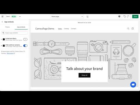 Enable Camouflage in Shopify app embeds