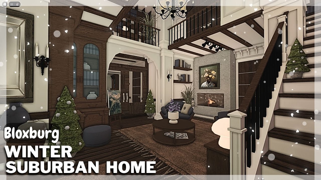 BLOXBURG: Winter Suburban Home Speedbuild (interior + full tour) Roblox House Build