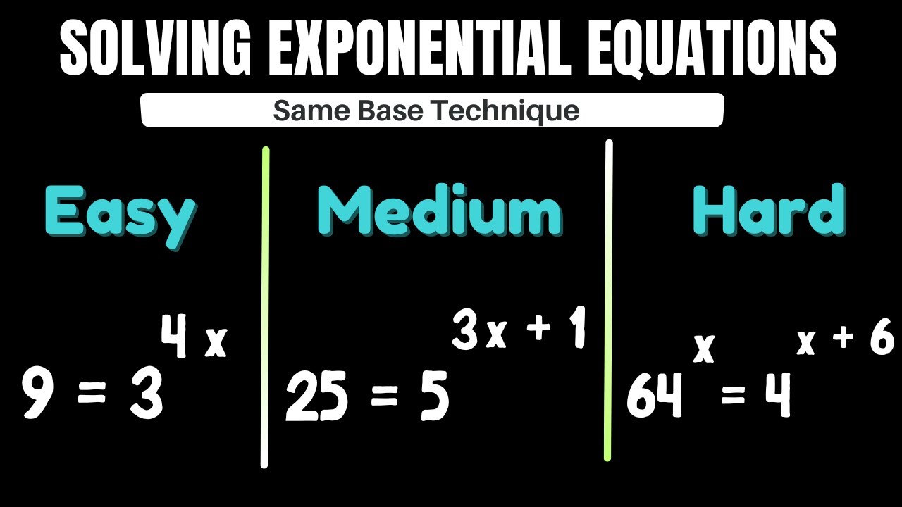 Solving Exponential Equations - Same Base Technique ( Learn it quick and Easy)