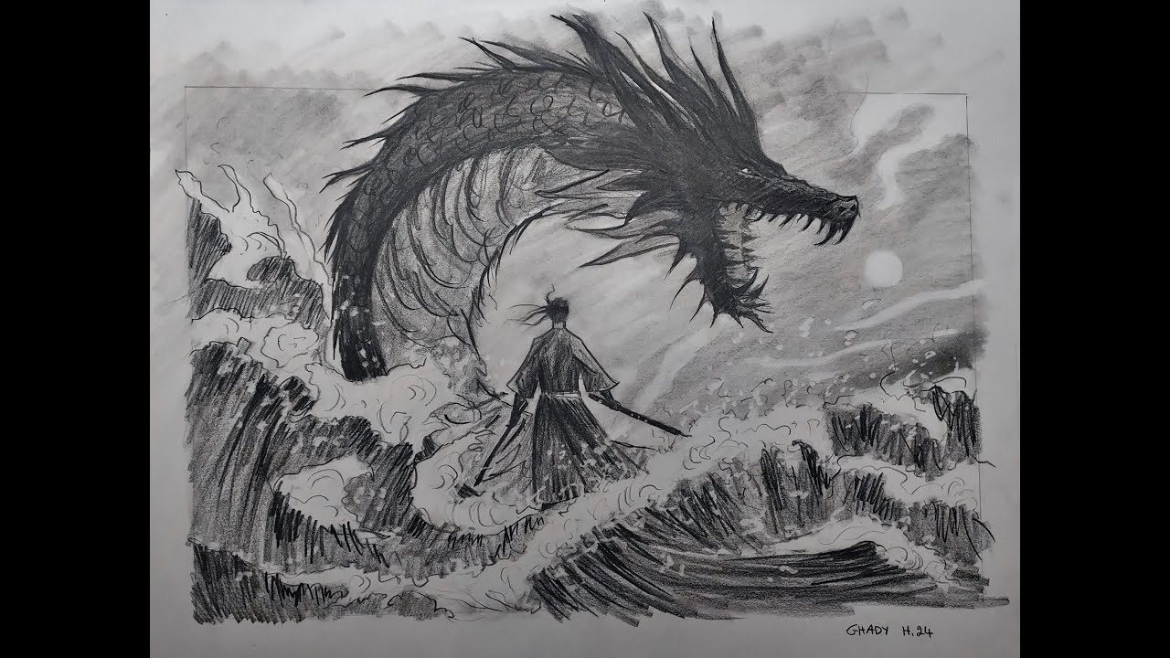 Samurai Dragon, graphite drawing #drawing  #art