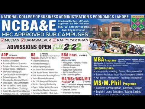 NCBA&E spring 2022 admissions open online apply ncba & e admissions 2022 spring apply online ncbae