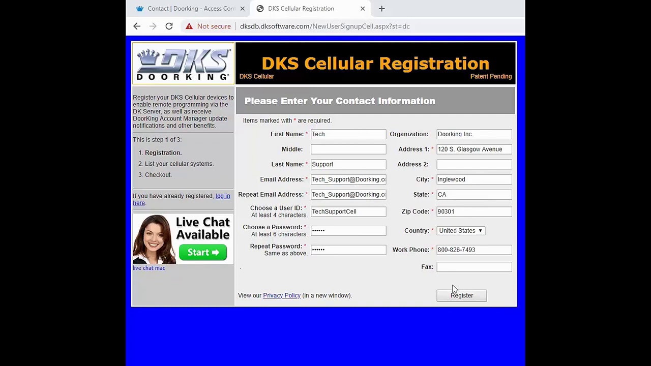 DKS - Remote Account Manager Software Cellular Registration