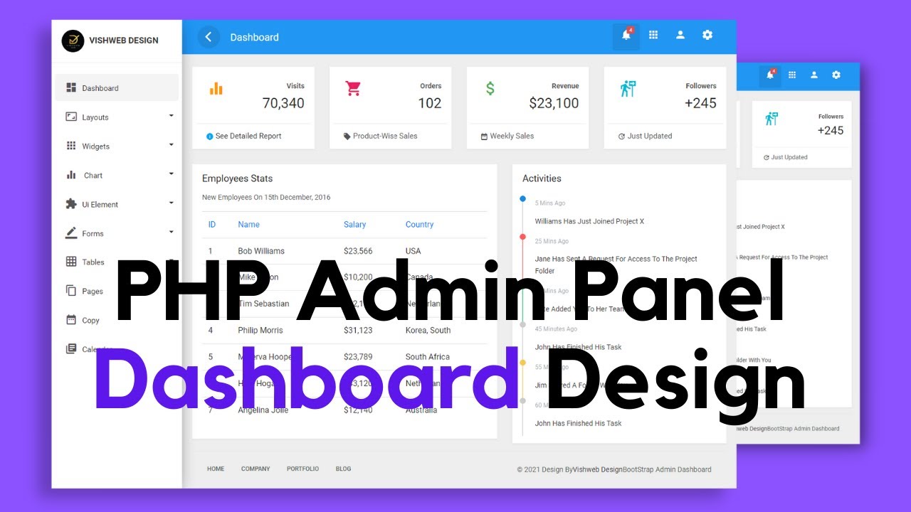 PHP Admin Panel Dashboard Template | Using Bootstrap Html , CSS, PHP | Download Source Code