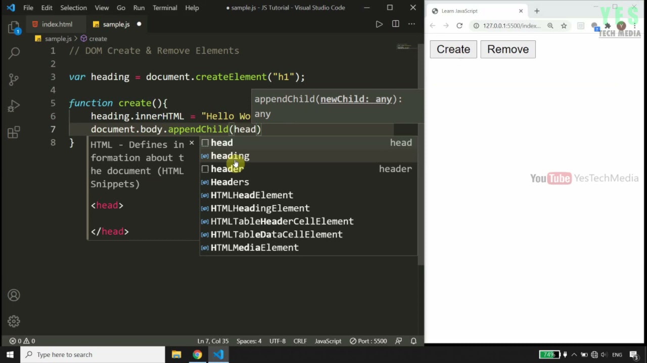 Create and Remove Element(DOM) | JavaScript Malayalam Tutorial | Part 22 of 25 |