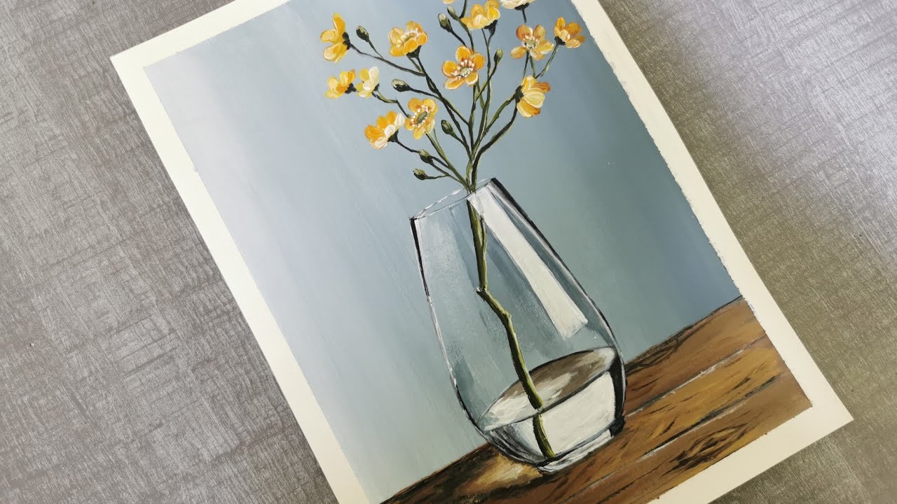 Easy Glass Vase Acrylic Painting for Beginners ||Step-by-Step Tutorial