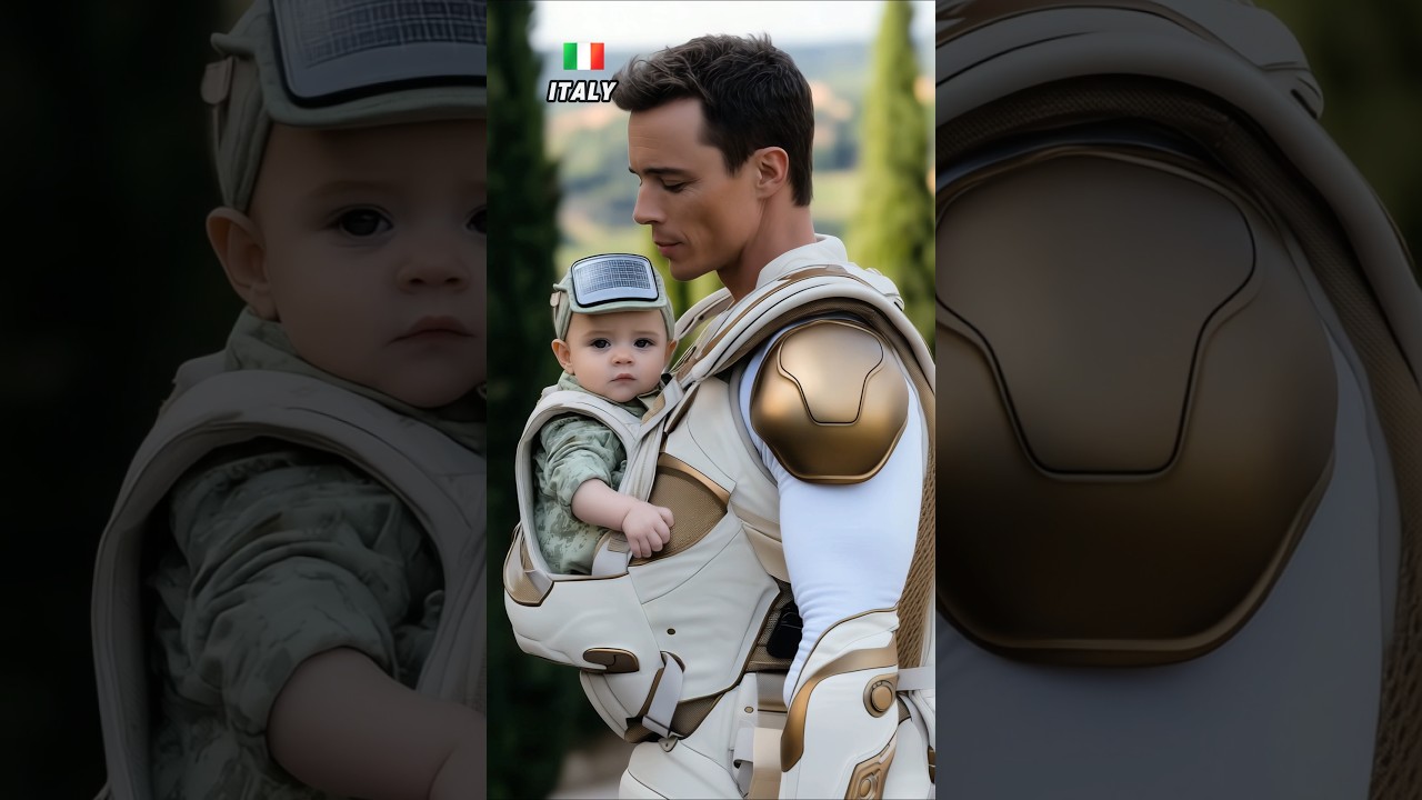 A Soldier Dad and Baby in Tesla's Military Uniform🚀🌕#ai #cute #family #army #tesla #aiart #peace