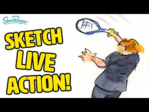 Sketch Live Action - Watch live drawing and watercolour sketching tennis coaching