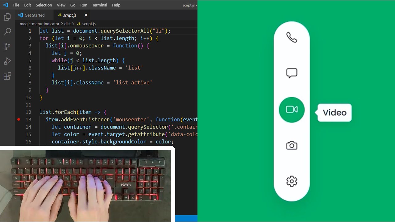 ASMR Programming - Magic Menu Indicator using HTML CSS and JavaScript - No Talking