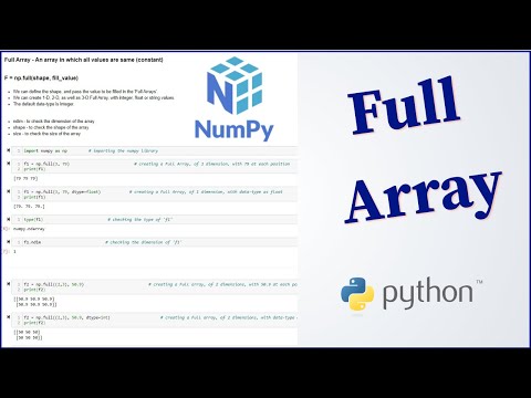 Python Numpy Tutorial - 4 ... Full Array || np.full( )