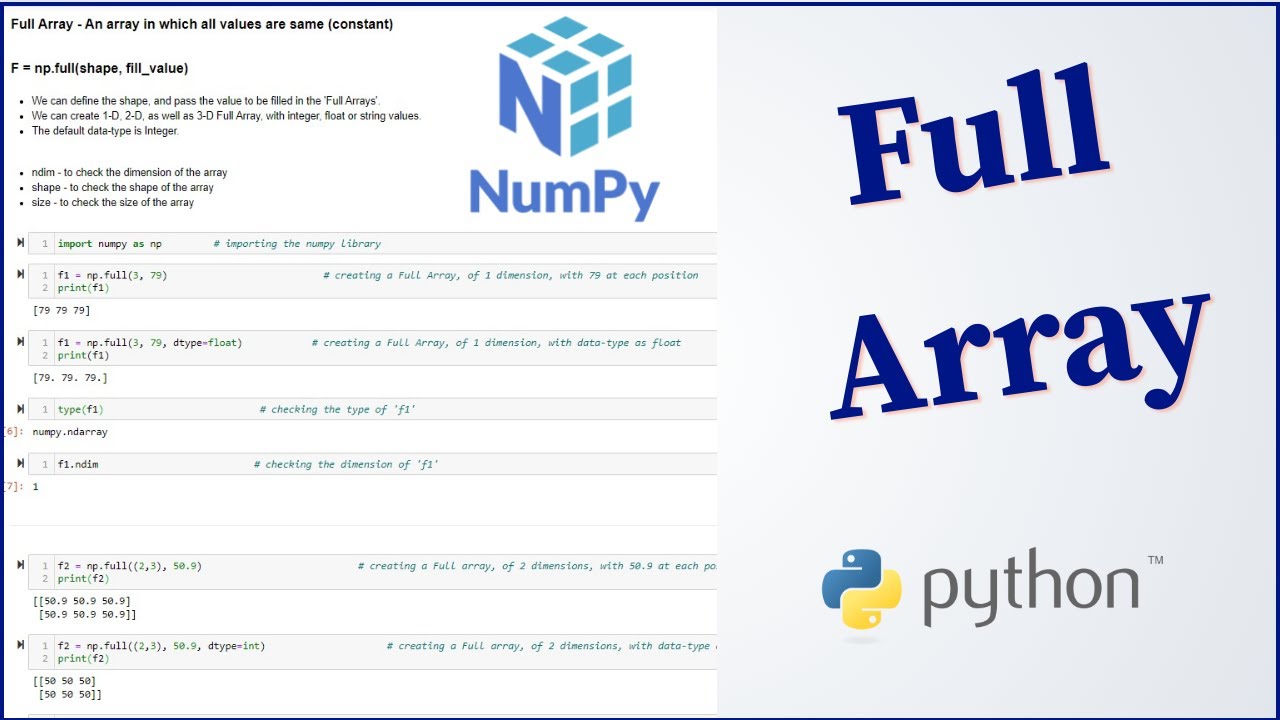 Python Numpy Tutorial - 4 ... Full Array  || np.full( )