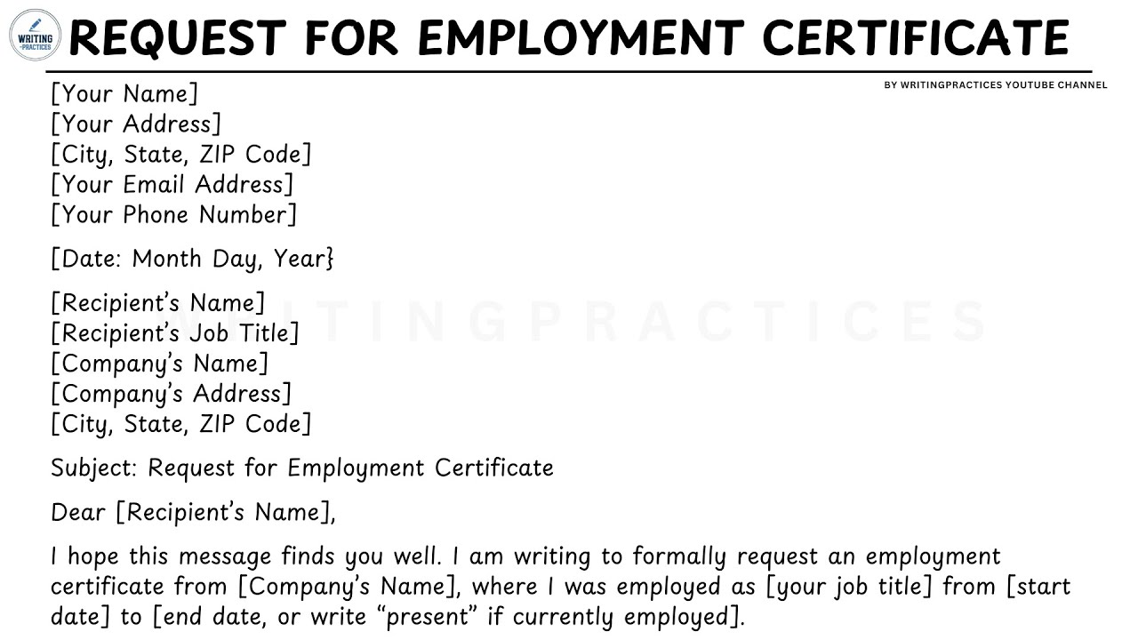 LETTER TEMPLATE How To Write A Request Letter for Employment Certificate Step Guide WritingPractices