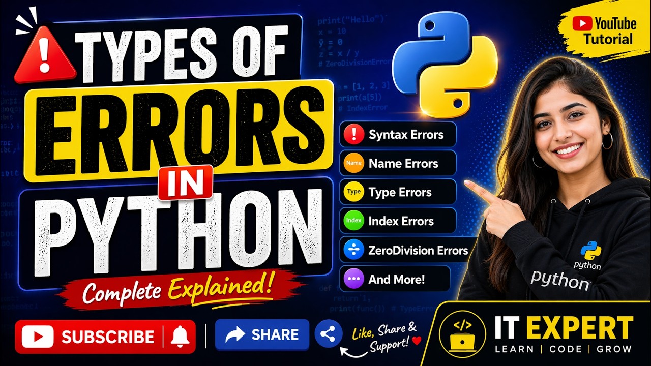 Types of Errors in Python | Lecture 27 | Syntax, Runtime & Logical Errors Explained