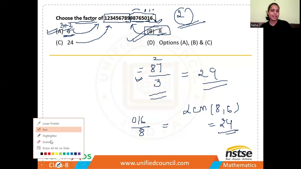 Class 8 Maths NSTSE Previous Year Question Paper with Explanation