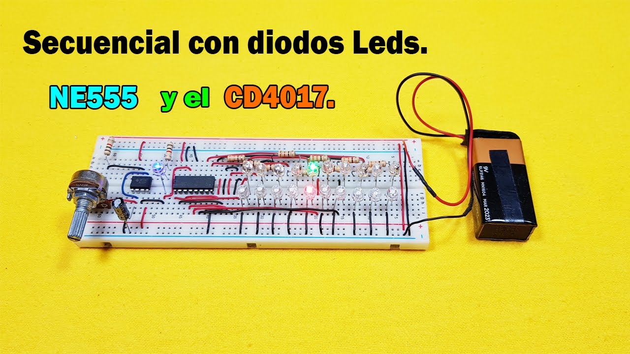 Sequential with NE555 and CD4017 LEDs on a breadboard | PCBgogo
