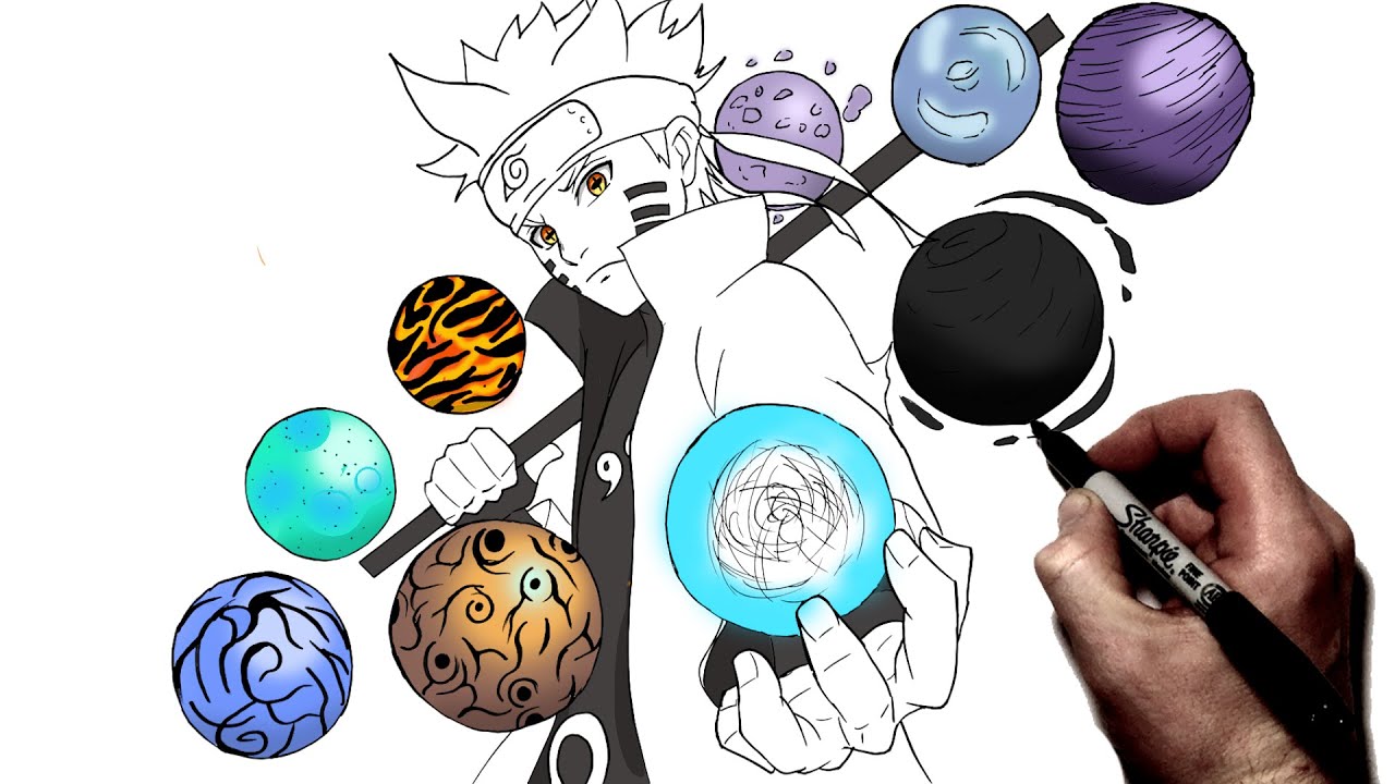 How To Draw Naruto 9 Elemental Rasengans | Step By Step | NAruto