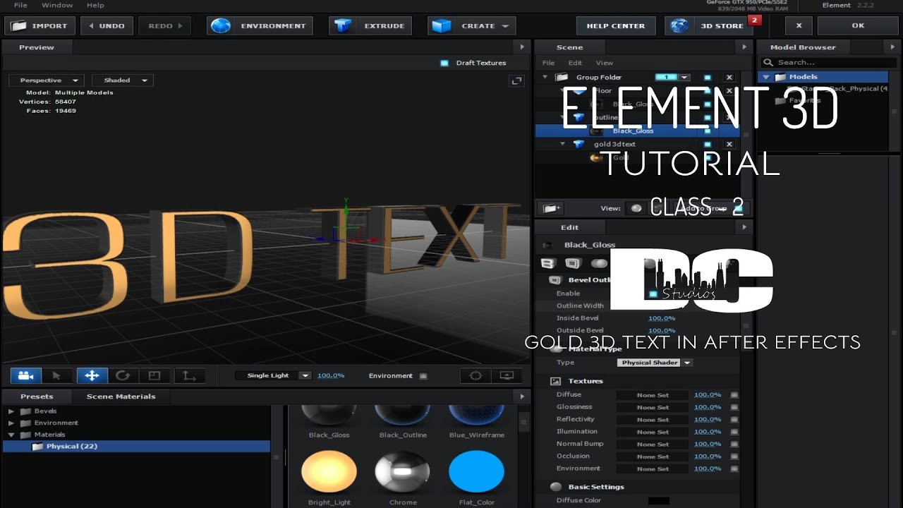 Element 3D/AFTER EFFECTS-TUTORIAL Gold 3D Class-2