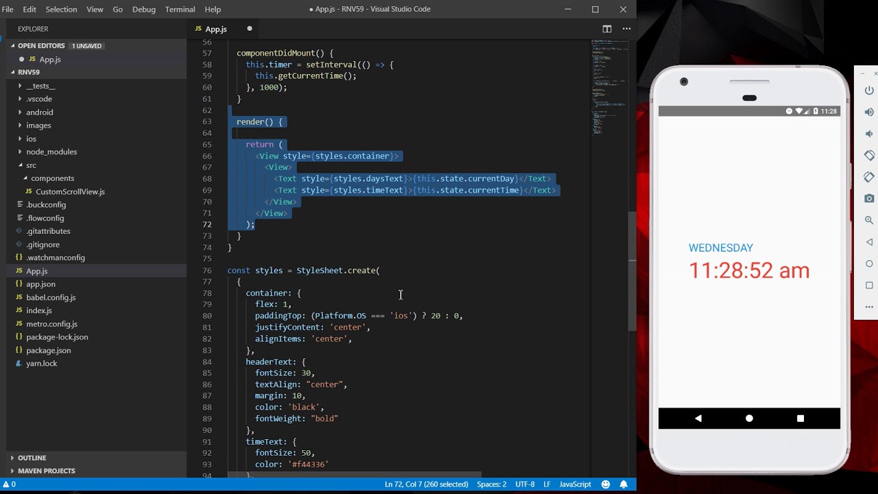 React Native Create live Digital Clock using Local System Time