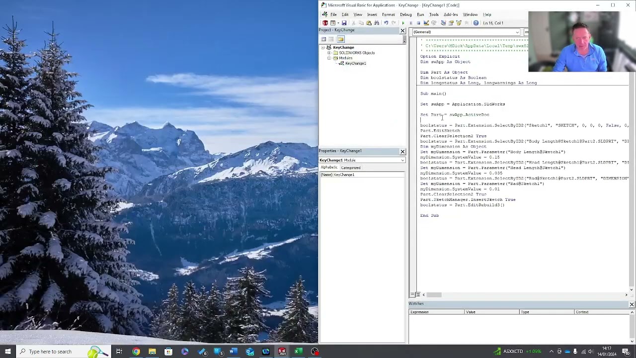 Excel to Solidworks API coding