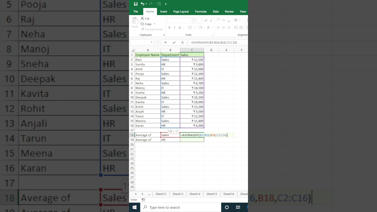 How to Use AVERAGEIF Function in Excel | Calculate Average by Department | Excel Tutorial