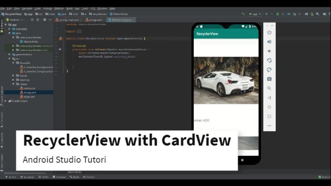 Recyclerview with cardview tutorial : Android studio Tutorial