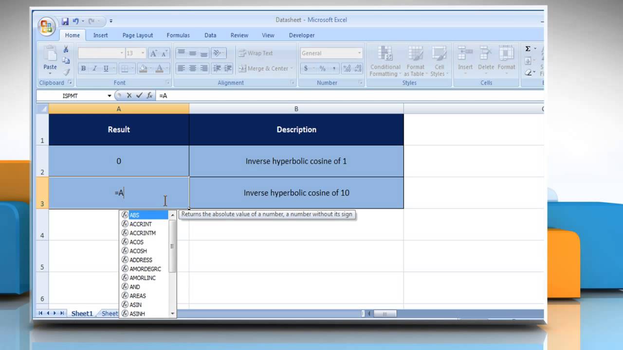 How to use the ACOSH Function in Excel :Tutorial