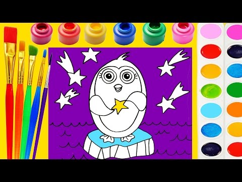 Coloring Page Cute Animals Penguin to color with Watercolors for Children to Learn Colors and Paint